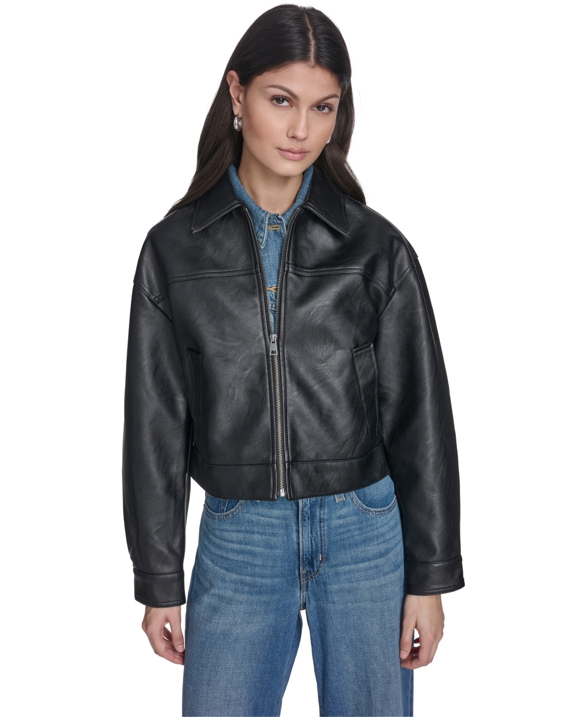 Click here for Levis Womens Laydown Collar Zip-Front Jacket - Bla... prices