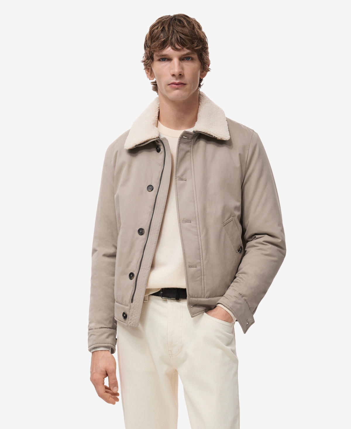Click here for Mango Mens Shearling-Effect Collar Quilted Jacket... prices