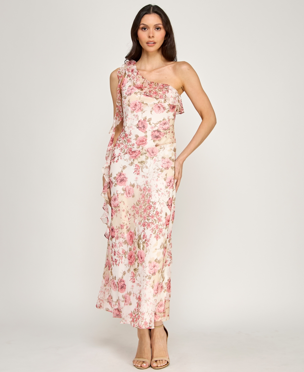 Click here for Invitee Juniors One-Shoulder Ruffle Dress - Pat prices