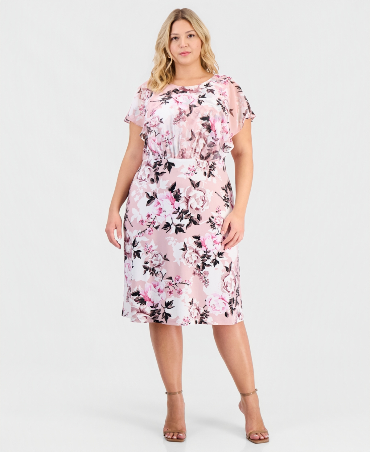 Click here for Connected Plus Size Floral-Print Overlay A-Line Dr... prices