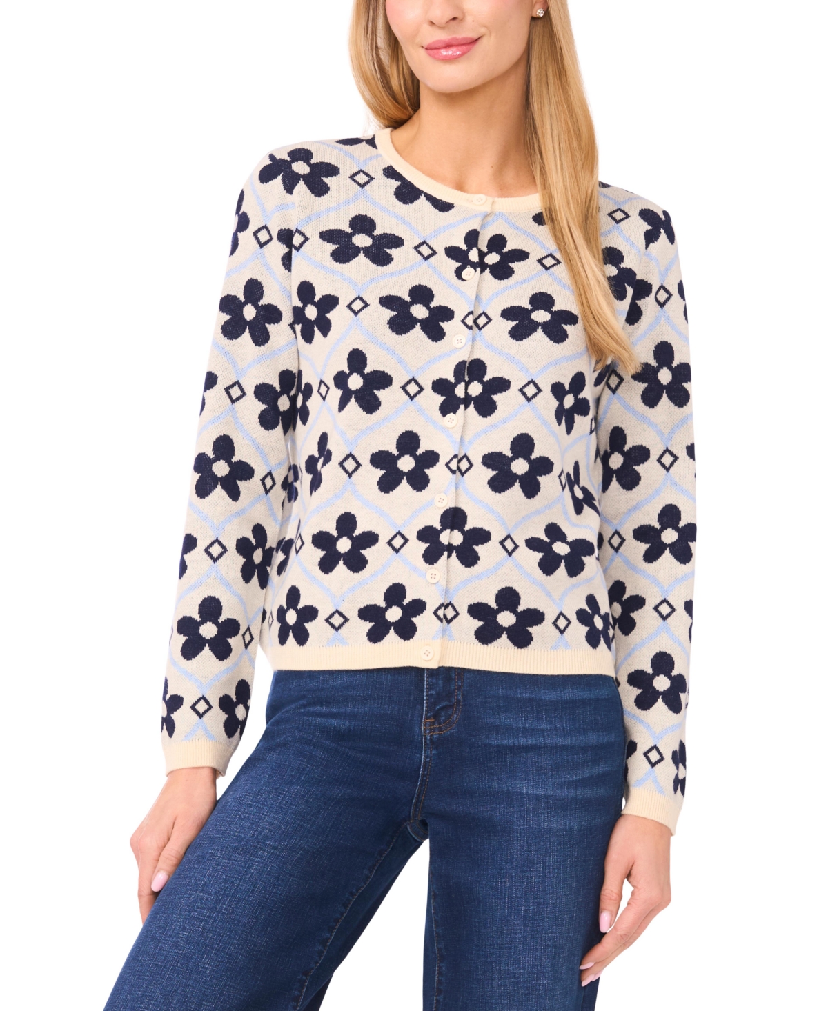 Click here for CeCe Womens Floral Detail Long-Sleeve Crewneck Car... prices