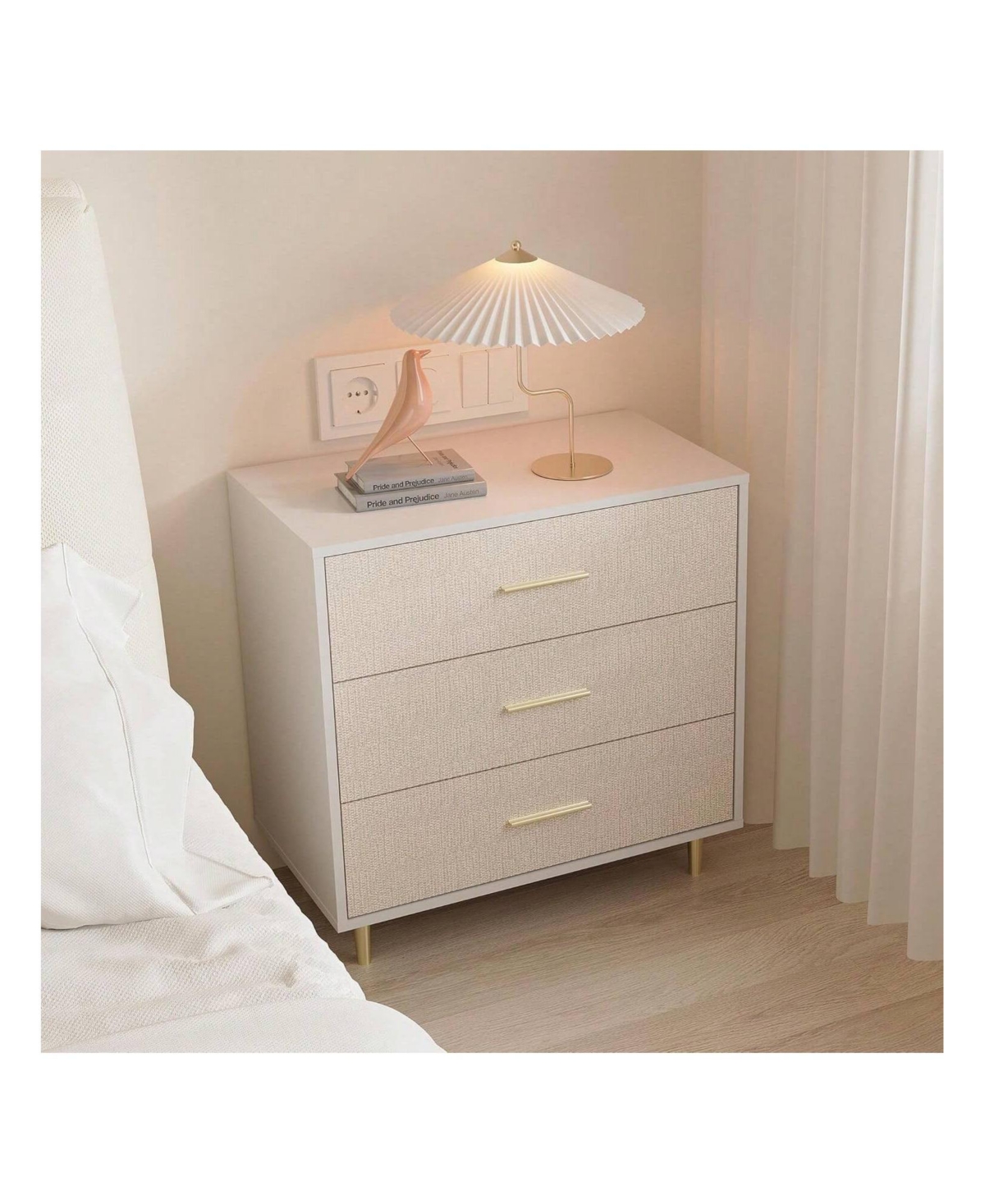 Click here for Gaomon Modern White 3-Drawer Slim Nightstand  Gold... prices