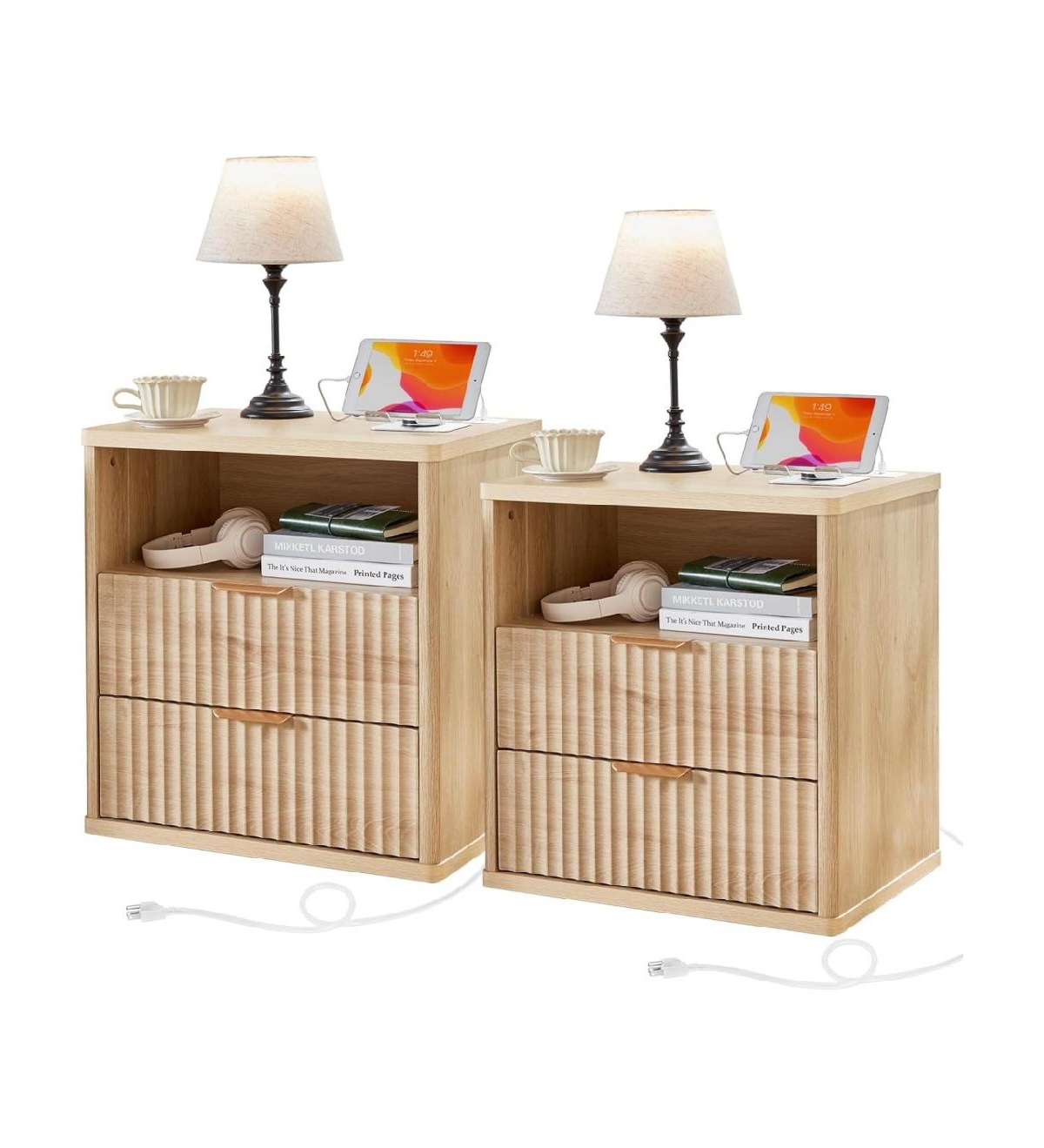 Click here for Gaomon Set of 2 Fluted Farmhouse Nightstands  2-Dr... prices