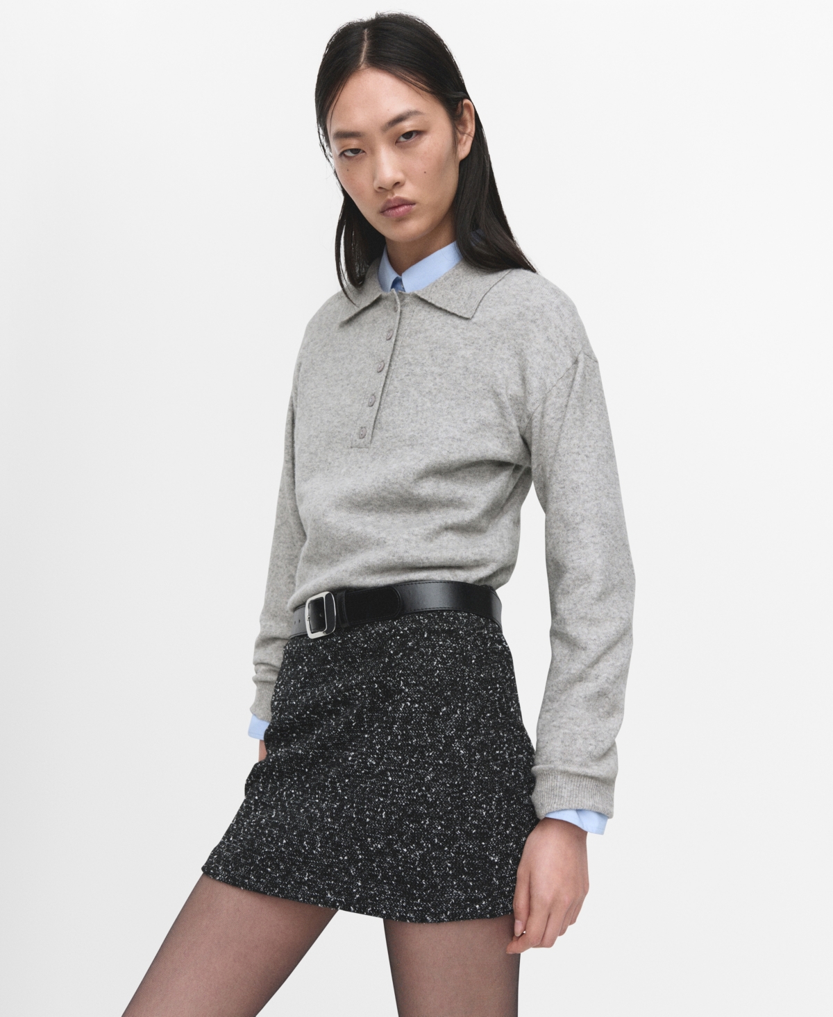 Click here for Mango Womens Flecked Knit Skirt - Black prices