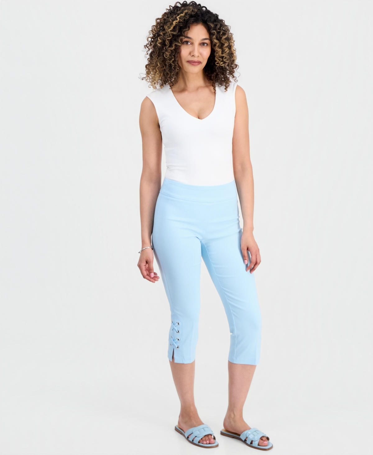 Click here for Jm Collection Petite Side-Lace-Up Capri Pants  Cre... prices