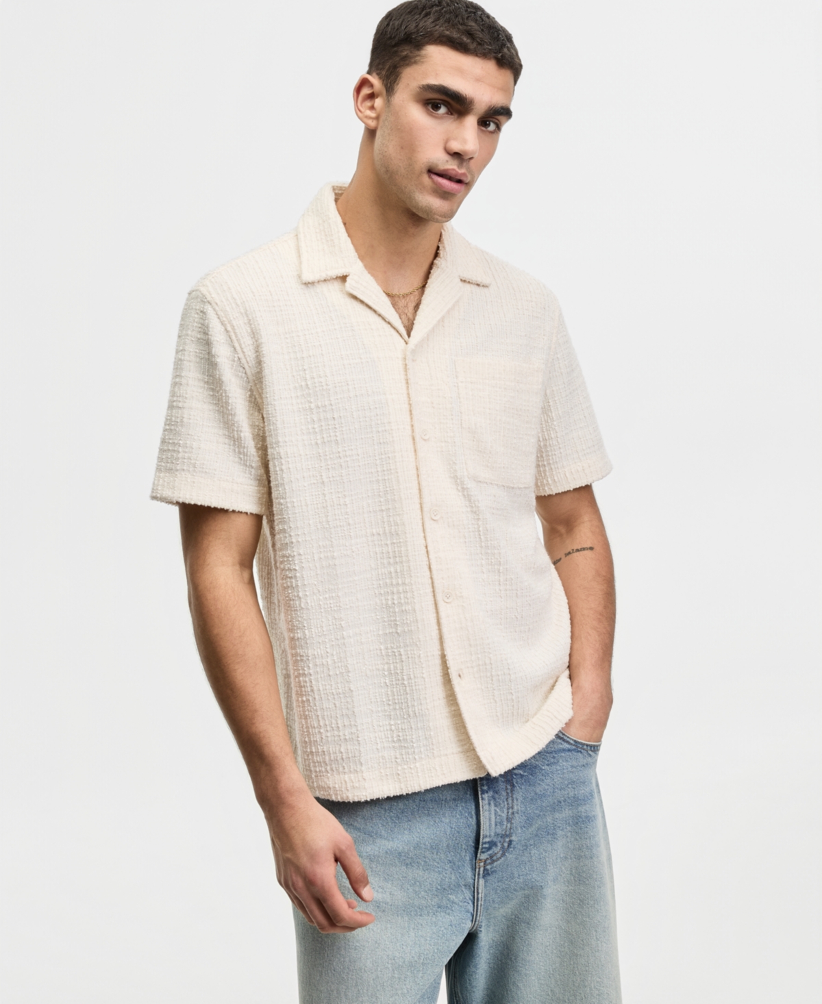 Click here for Mode of One Mens Relaxed-Fit Boucle Short-Sleeve C... prices