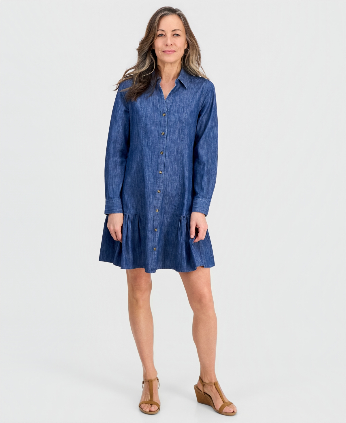 Click here for Style & Co Petite Denim Flounce-Hem Shirtdress  Ma... prices