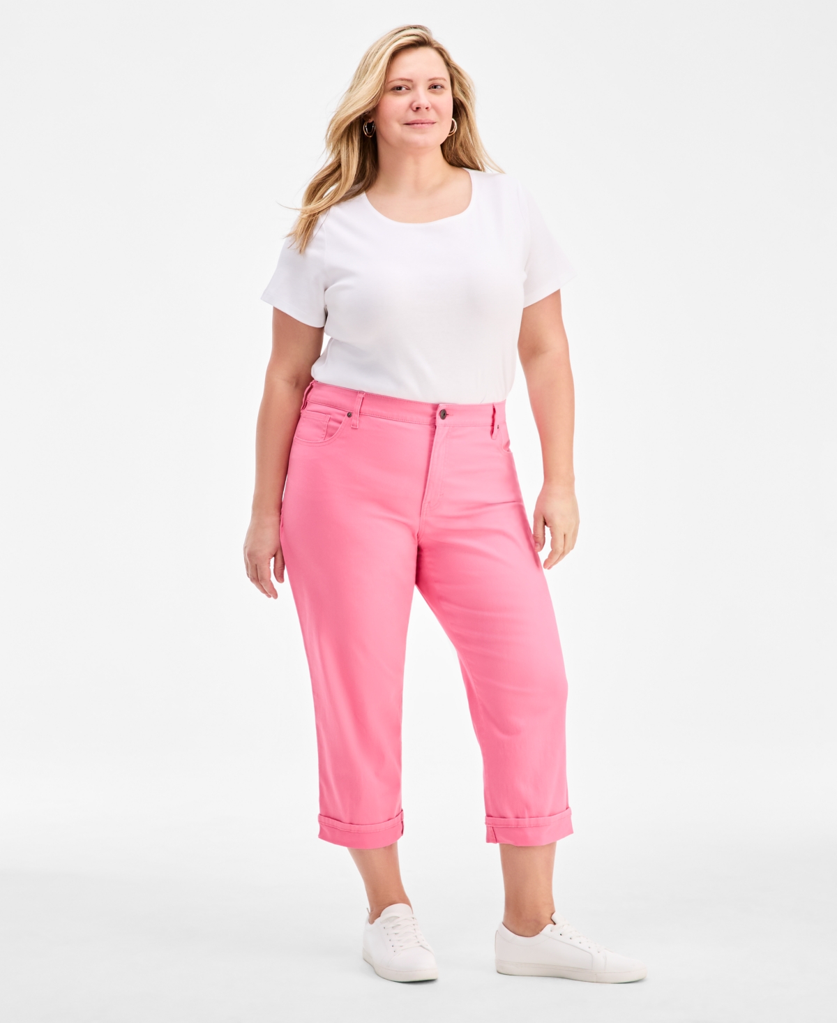Click here for Style & Co Plus Size Curvy Roll-Cuff Capri Jeans... prices