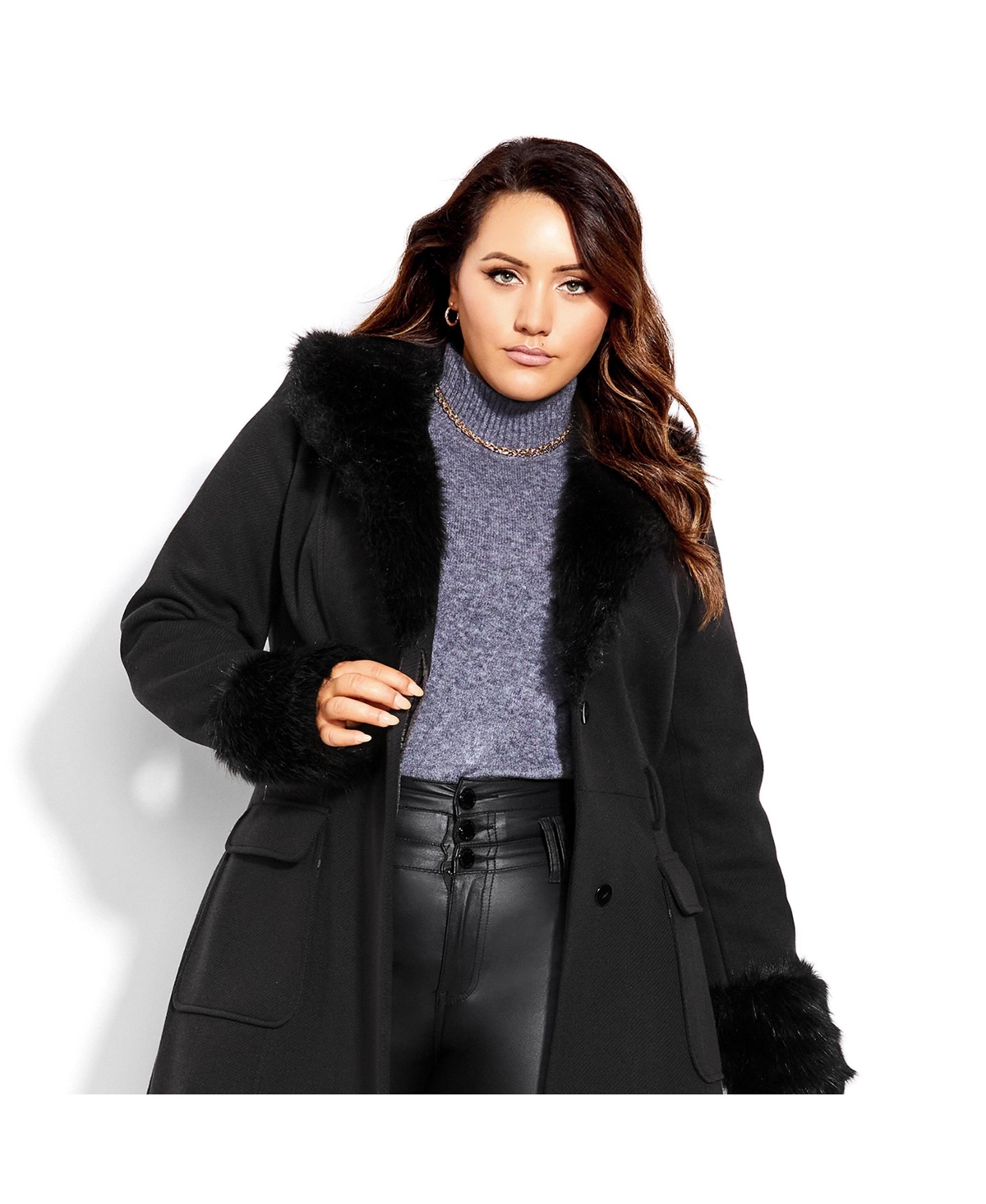 Click here for City Chic Womens Make Me Blush Coat - Black prices