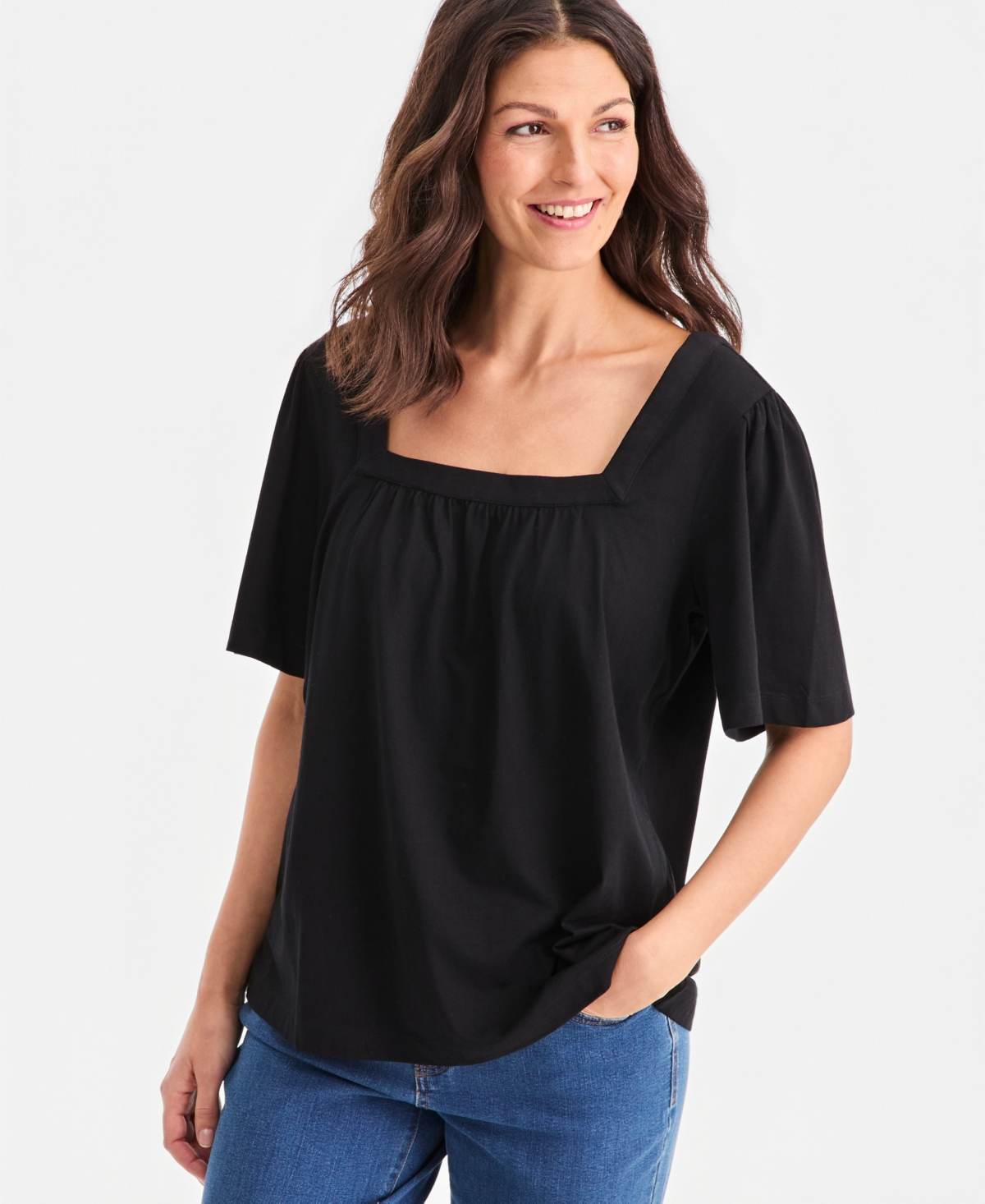 Click here for Style & Co Womens Square-Neck Flutter-Sleeve Top... prices