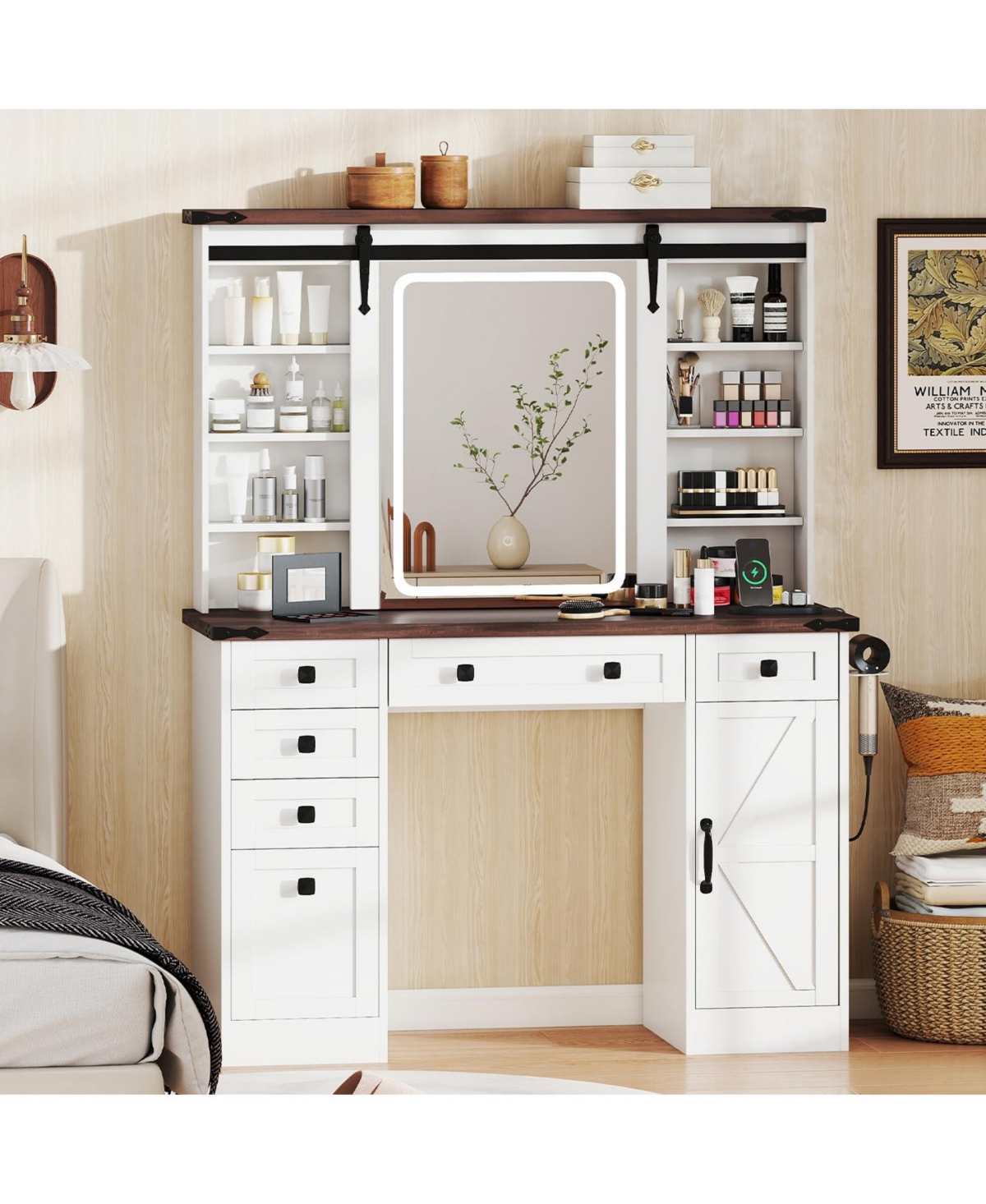 Click here for Volenca Farmhouse Vanity Desk with Barn-Style Slid... prices