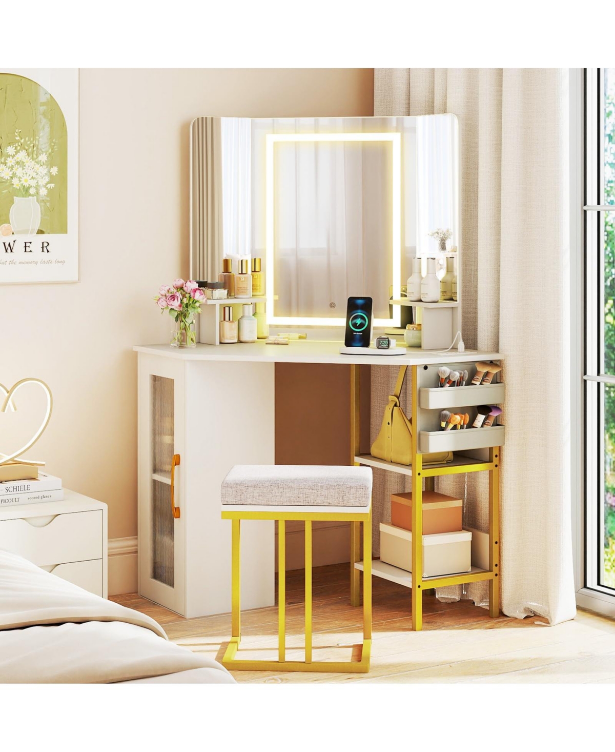 Click here for Volenca Corner Vanity Desk with Triple Mirror and... prices