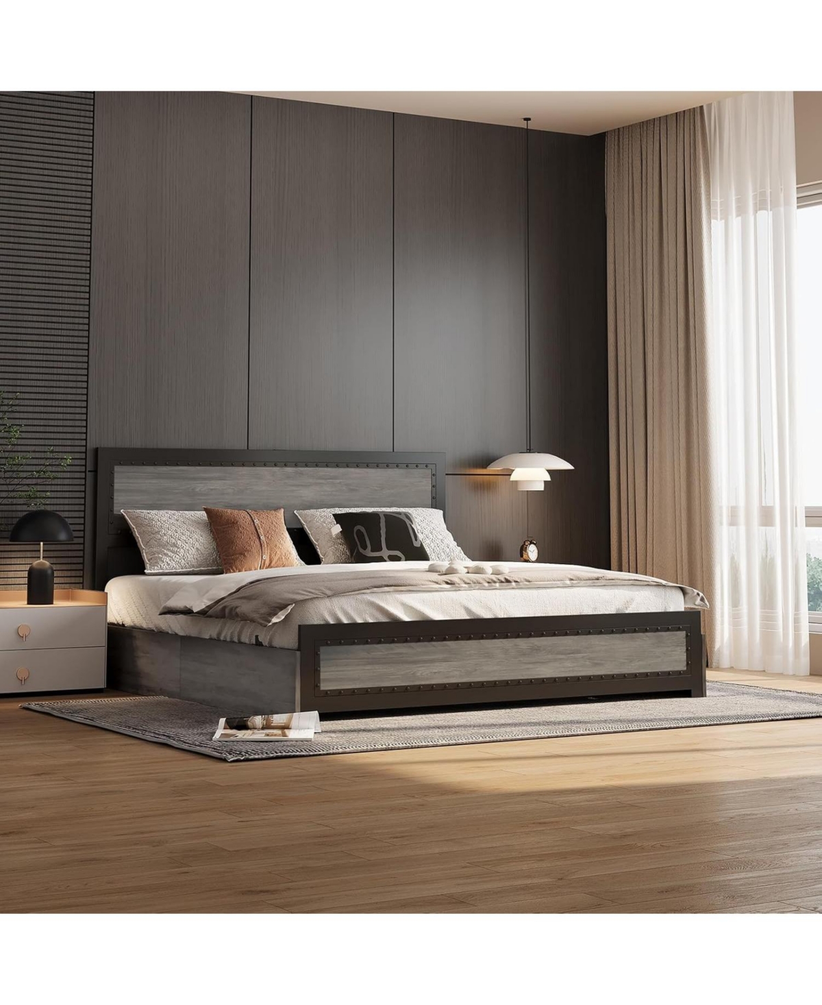 Click here for gaomon King Bed Frame with Headboard  Industrial P... prices