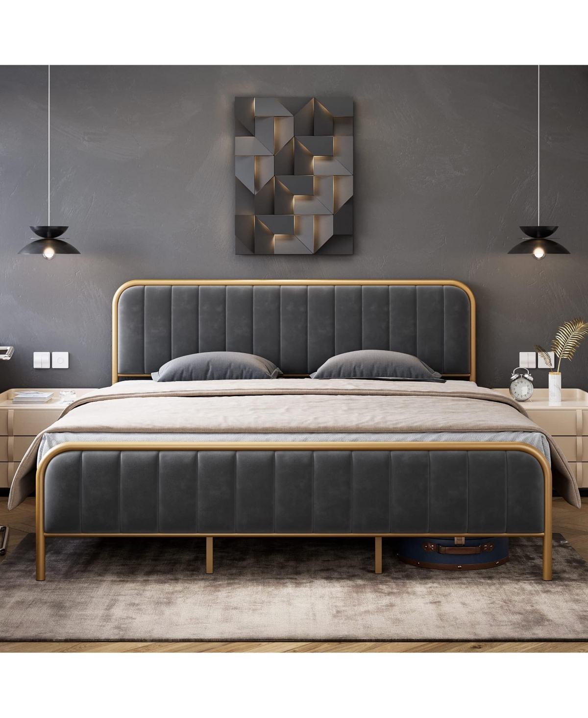 Click here for gaomon Queen Size Upholstered Platform Bed with Ve... prices