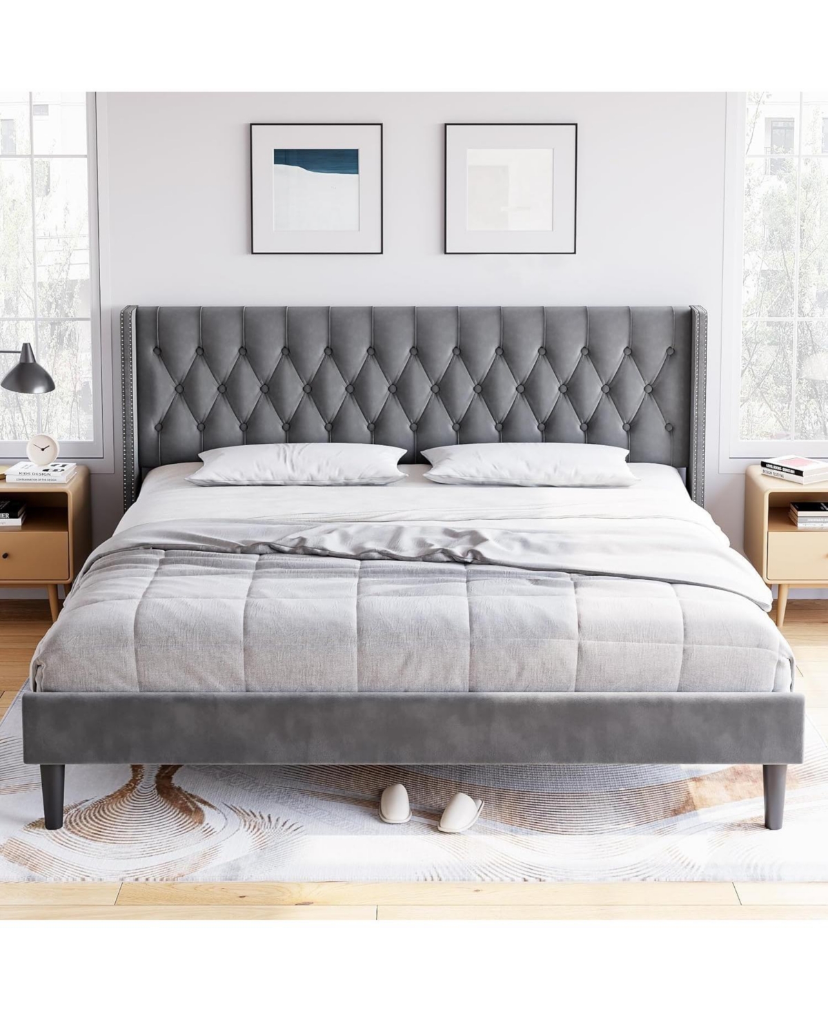 Click here for gaomon King Bed Frame with Deep Button Tufted Wing... prices