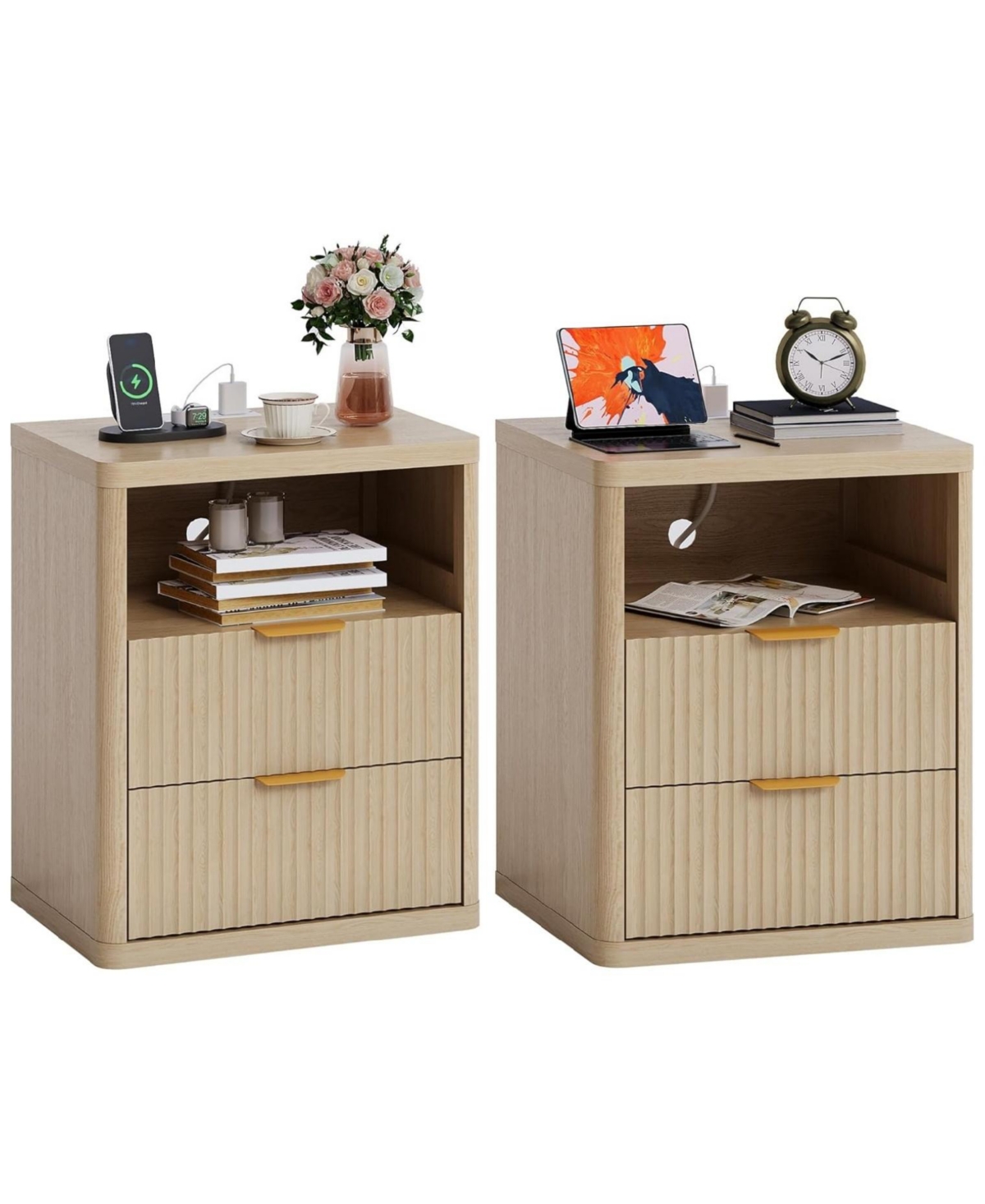 Click here for gaomon Set of 2 Natural Fluted Nightstands  2-Draw... prices