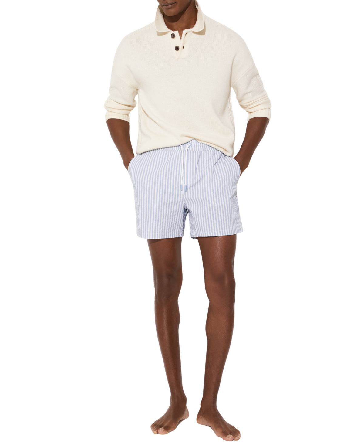 Click here for Reiss Mens Seersucker Stripe Swim Shorts - Soft Bl... prices