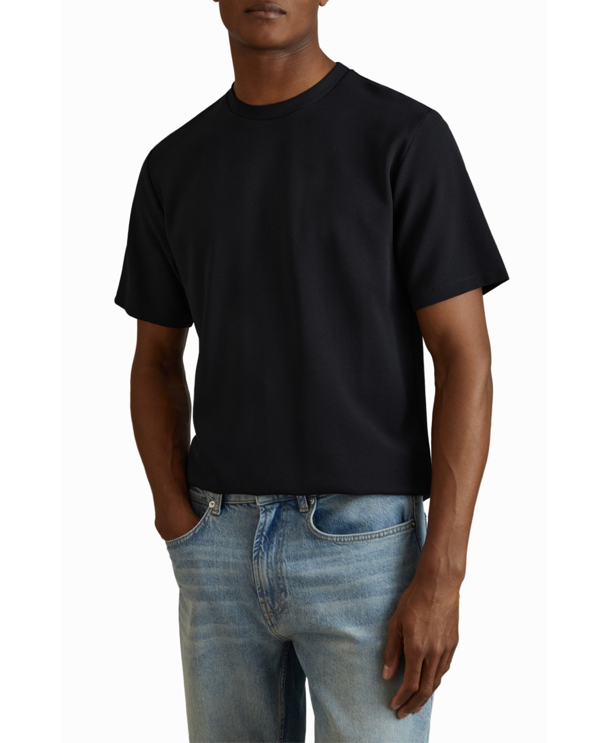 Click here for Reiss Mens Textured Crew-Neck T-Shirt - Navy prices