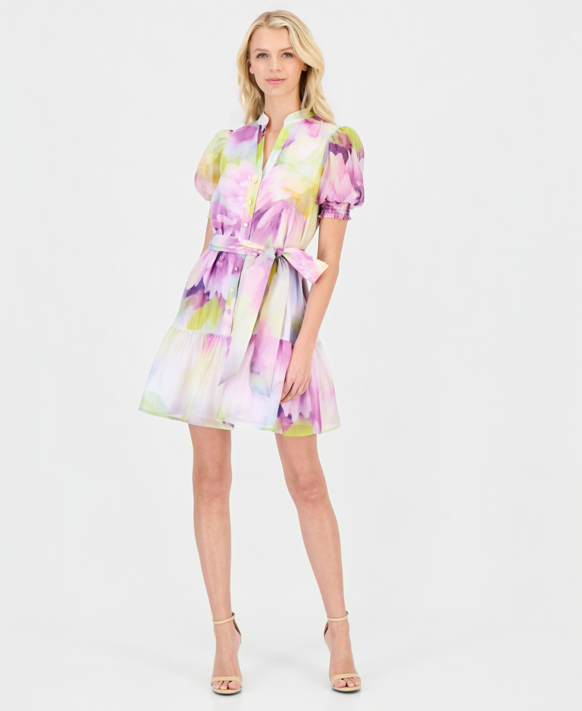 Click here for Anne Klein Womens Puff-Sleeve Floral-Print Shirtdr... prices