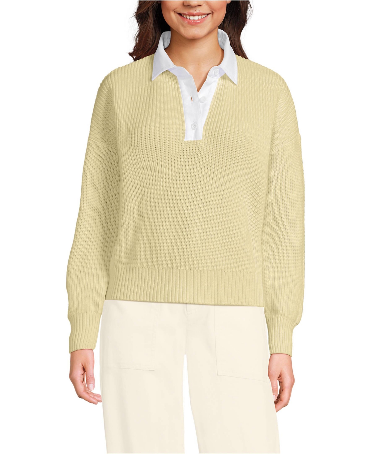 Click here for Lands End Womens Drifter Rugby with Woven Collar S... prices