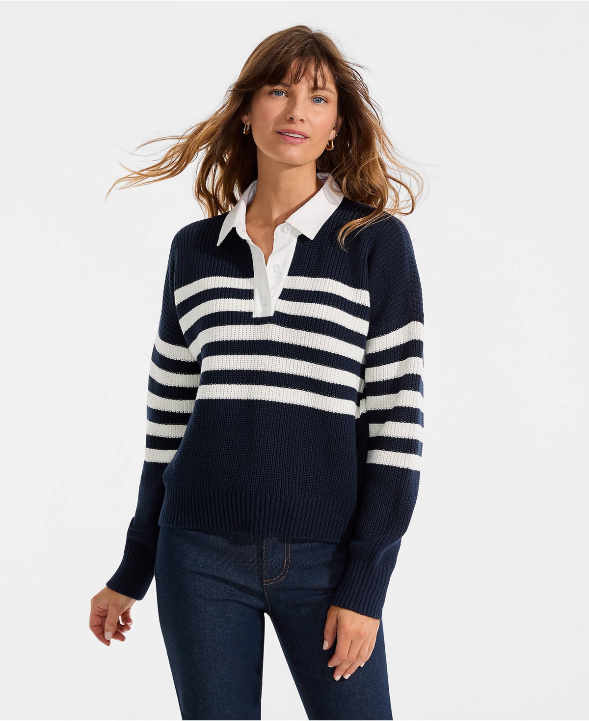 Click here for Lands End Womens Drifter Rugby with Woven Collar S... prices