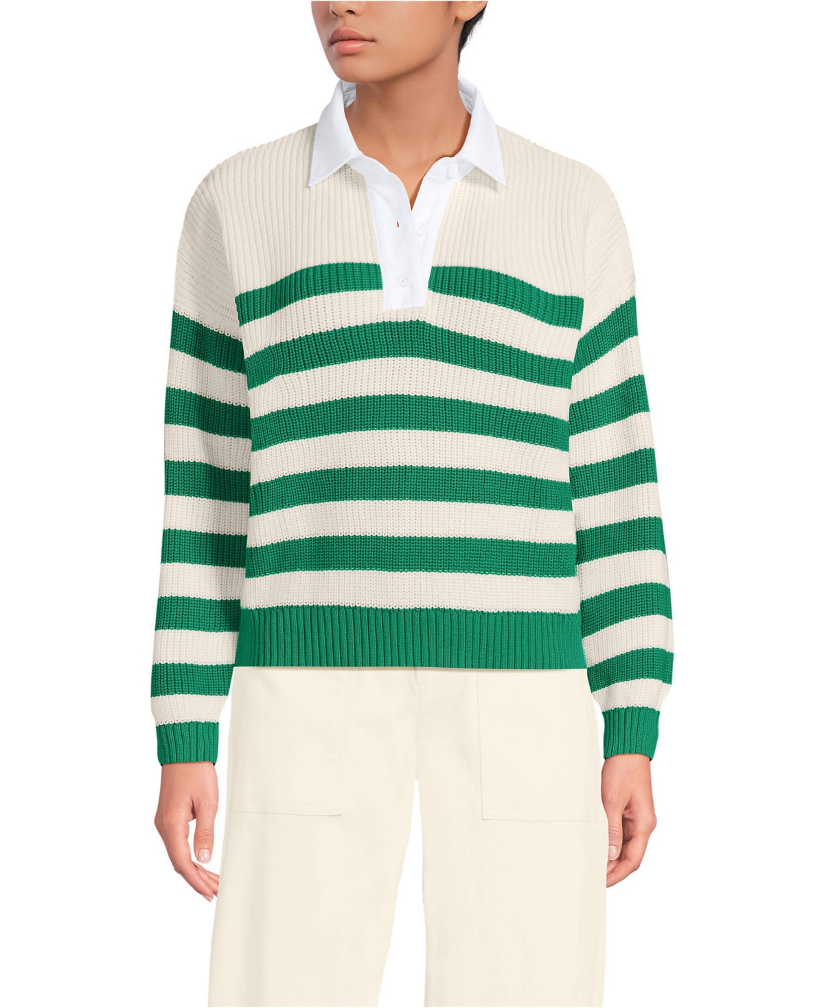 Click here for Lands End Womens Drifter Rugby with Woven Collar S... prices