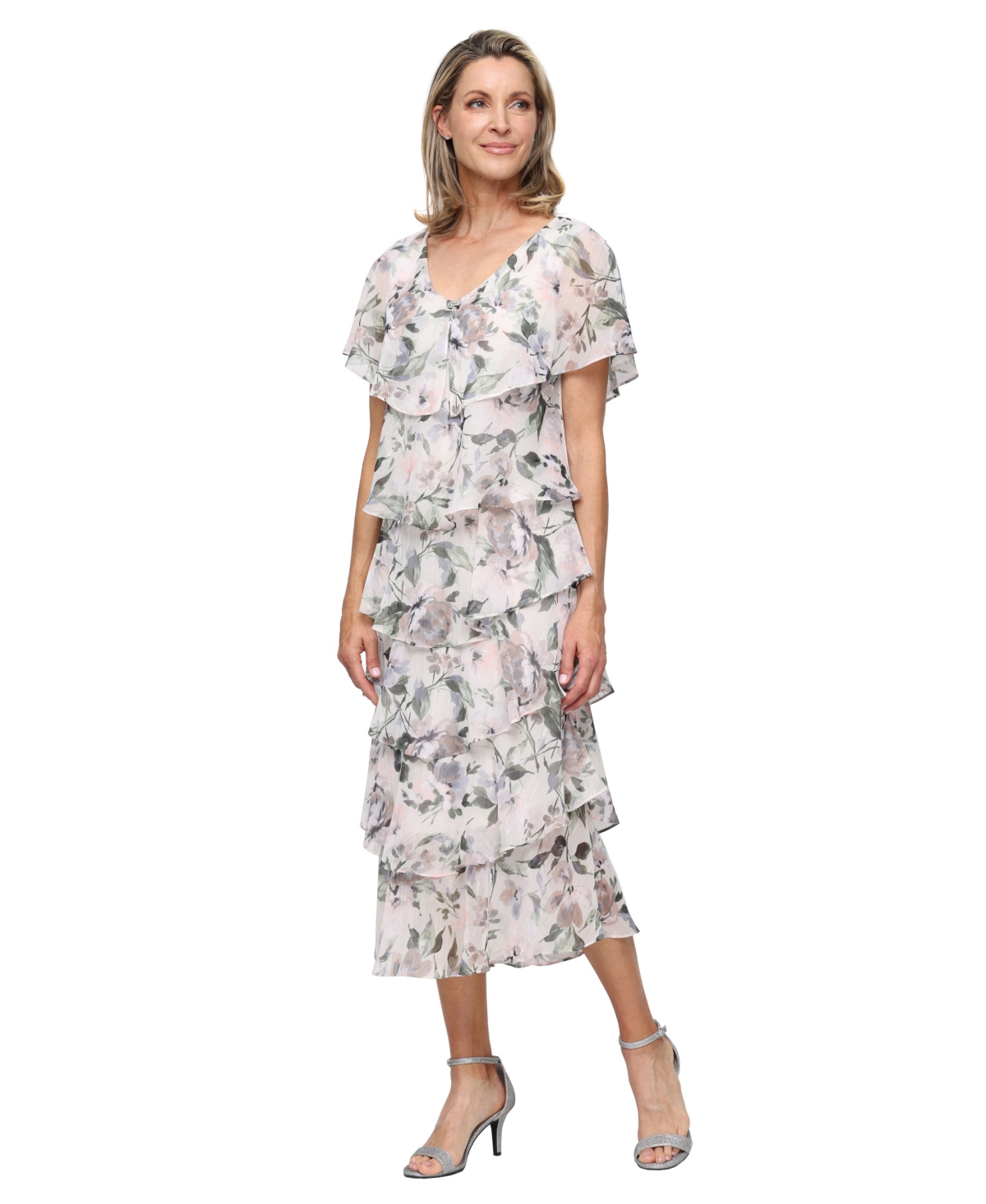 Click here for Sl Fashions Womens Printed V-Neck Dress - Taupe mu... prices