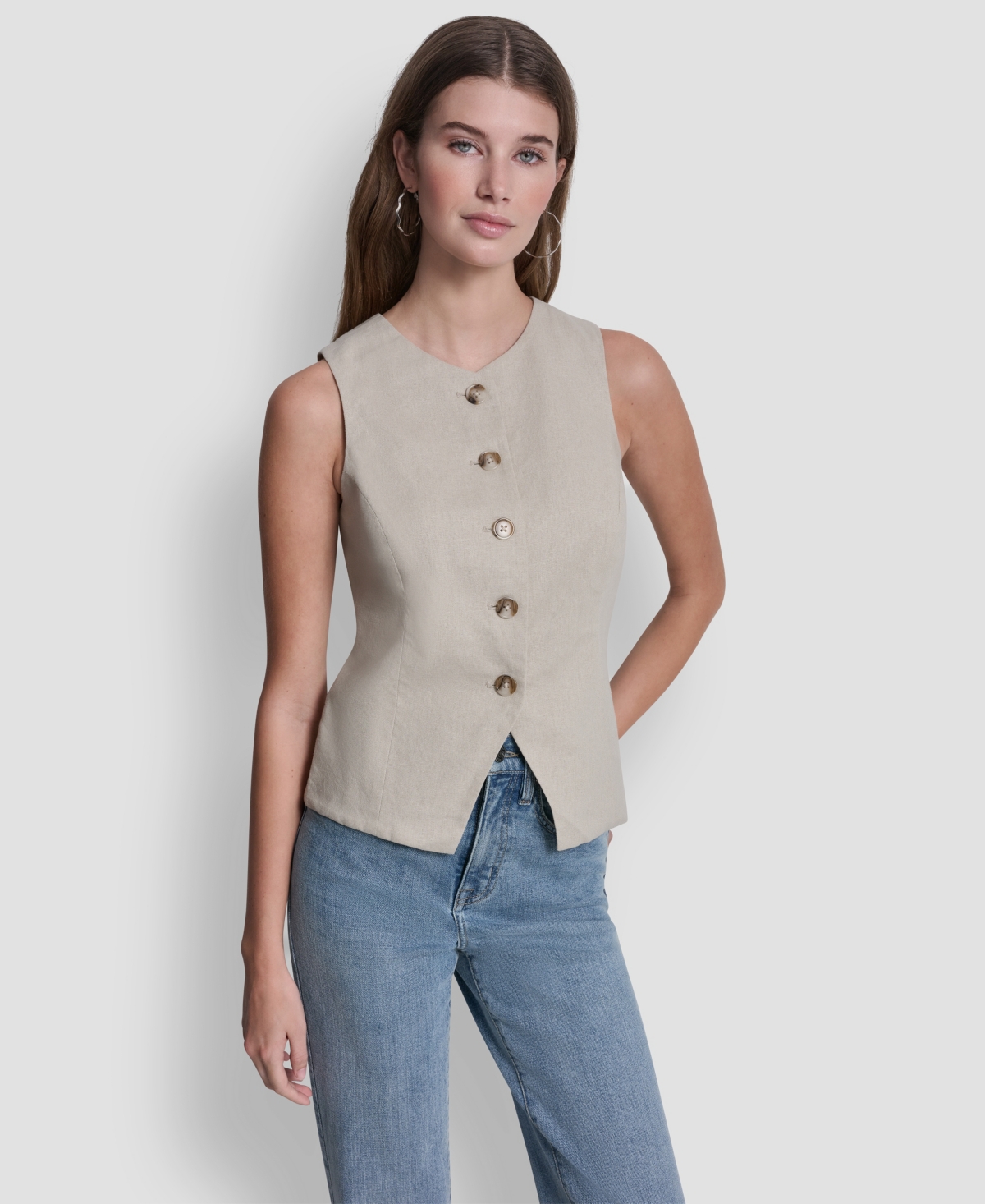 Click here for Dkny Jeans Womens Crewneck Button-Front Vest - Peb... prices