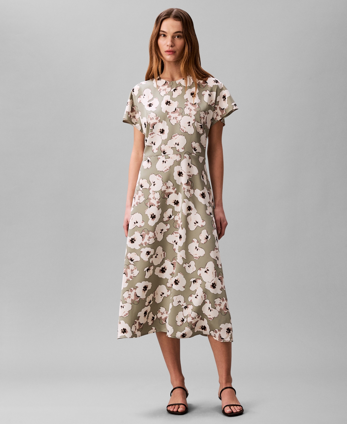 Click here for Calvin Klein Womens Crewneck Midi Dress - Shadow B... prices