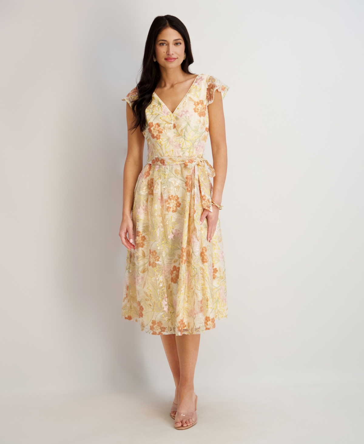 Click here for kensie Womens Embroidered Sequin V-Neck Mesh Dress... prices