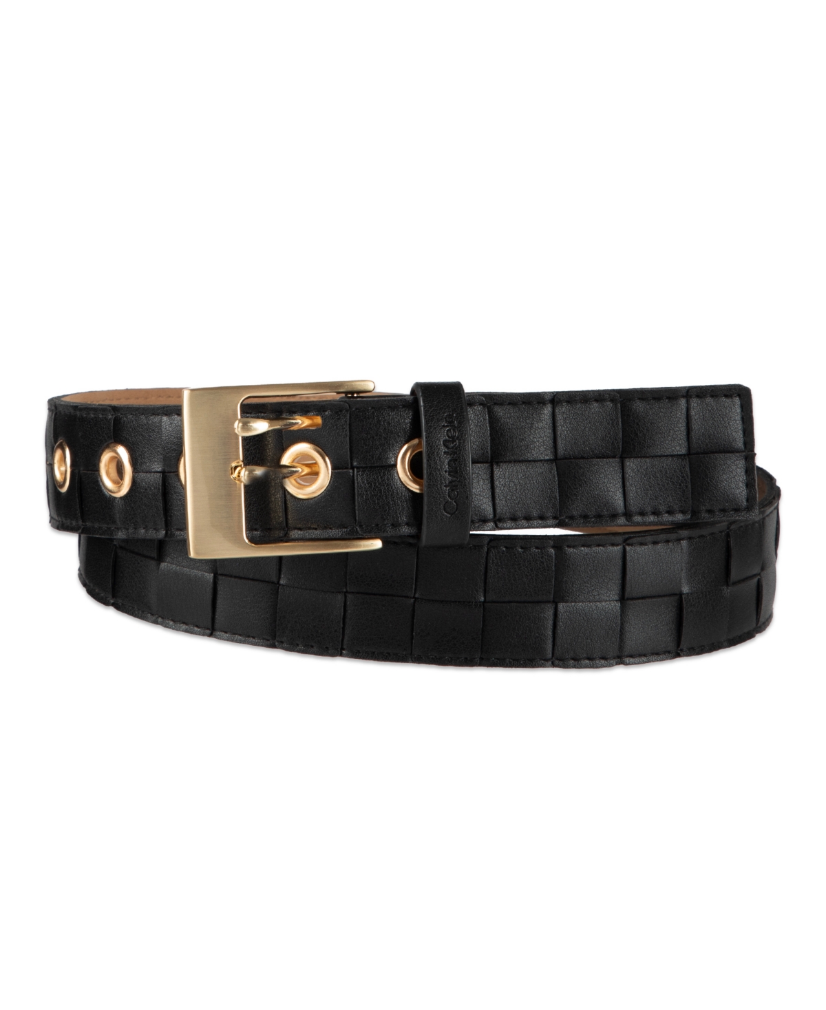 Click here for Calvin Klein Box-Woven Harness Buckle Belt - Black prices
