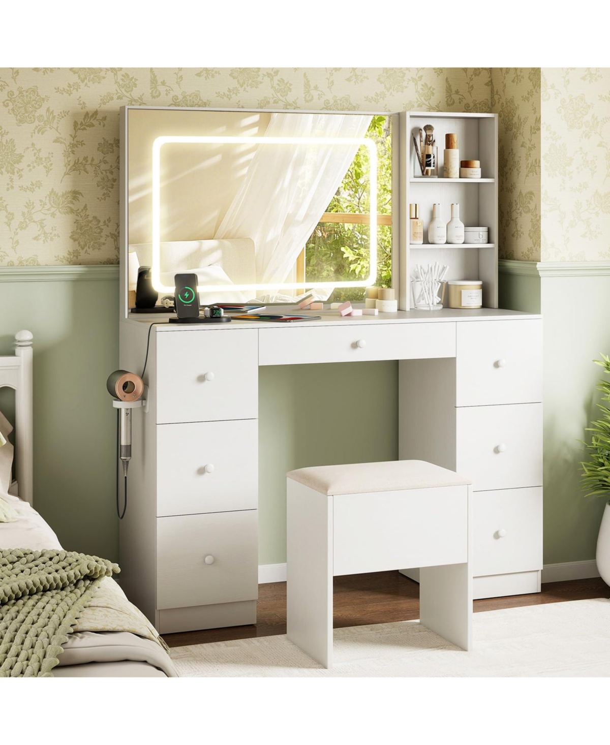 Click here for Volenca Vanity Desk and Stool Set with Lighted Mir... prices