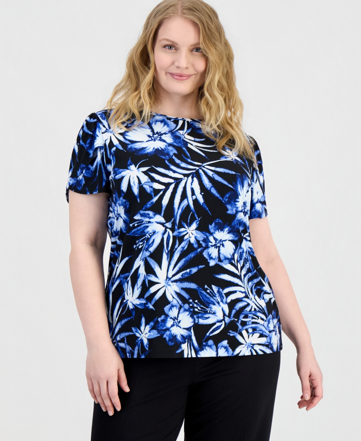 Click here for Anne Klein Essentials Plus Size Tulip-Sleeve Knit... prices