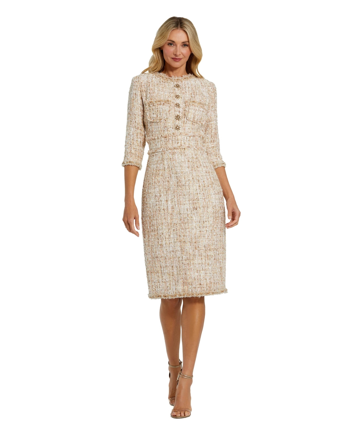 Click here for Mac Duggal Petite Beaded Trim Boucle Midi Dress wi... prices