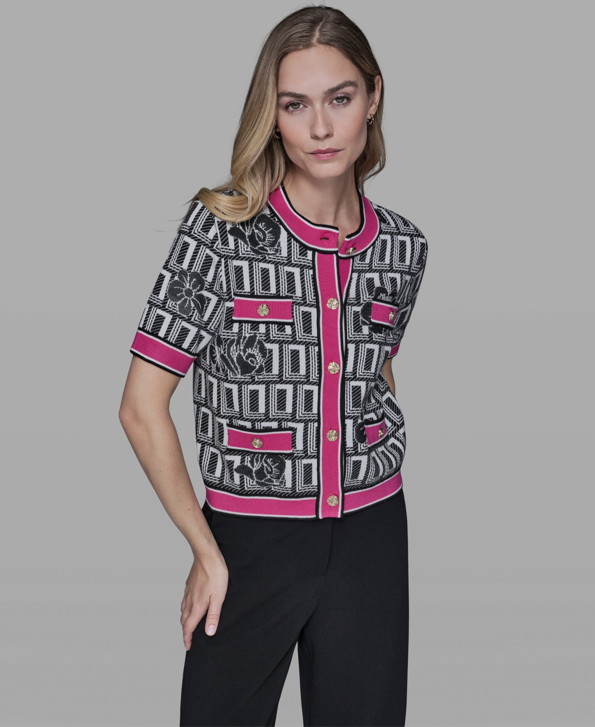 Click here for Karl Lagerfeld Paris Womens Crew Neck Button-Front... prices