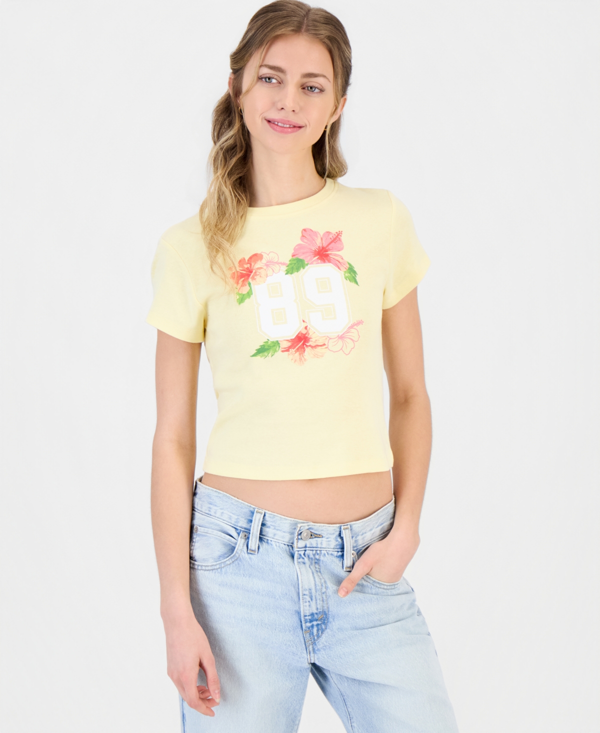 Click here for Self Esteem Juniors 89 Hibiscus Graphic Crewneck C... prices