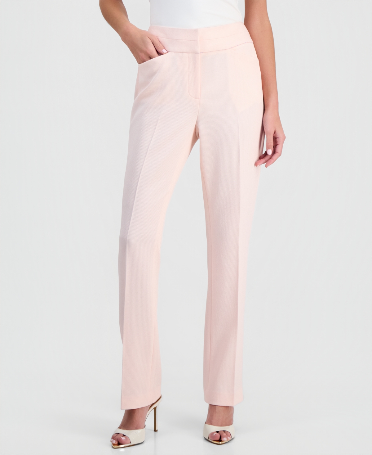 Tahari Asl Womens Twill Flat-Front Straight-Leg Pants - Tea Rose