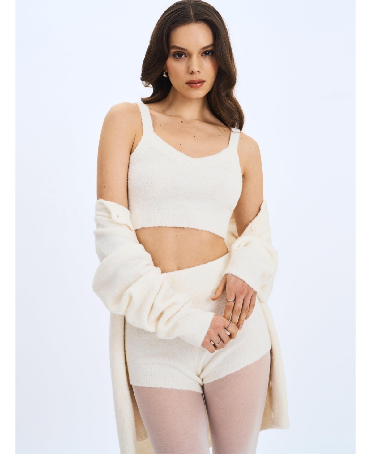 Click here for Miss Circle Womens Selene White Wool-Blend Ribbed... prices