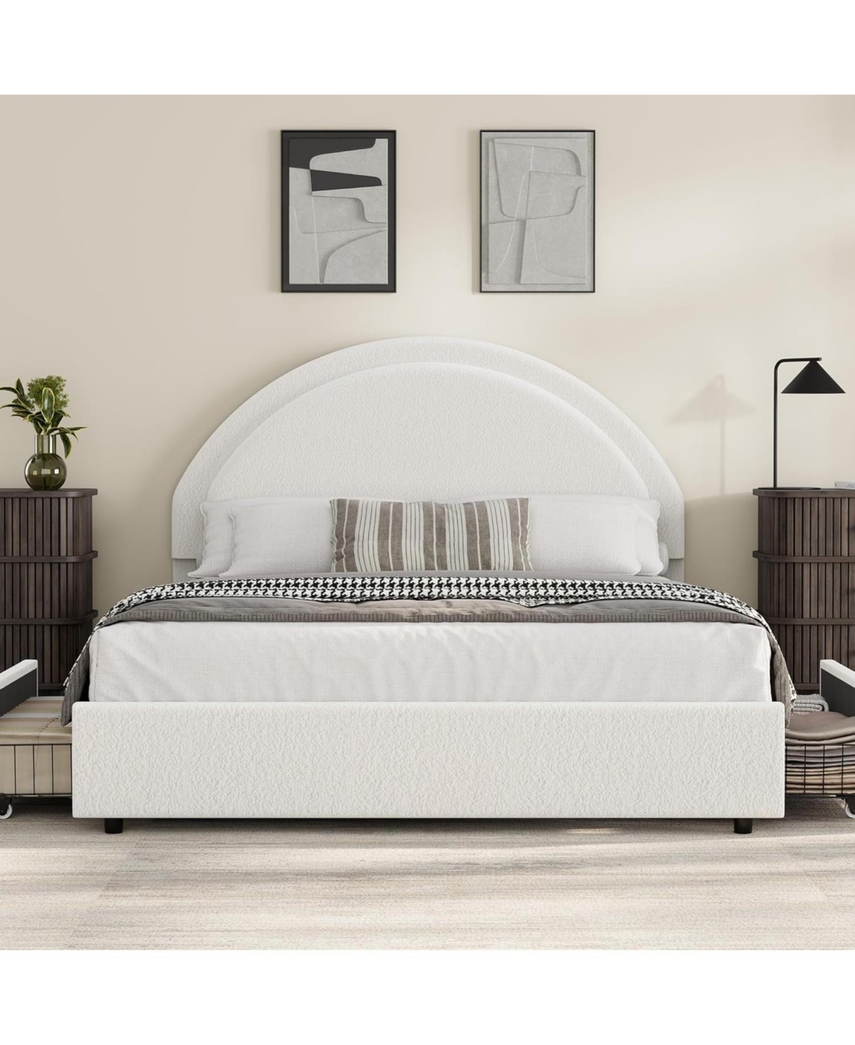 Click here for gaomon Boucle Bed Frame with 2 Storage Drawers  So... prices