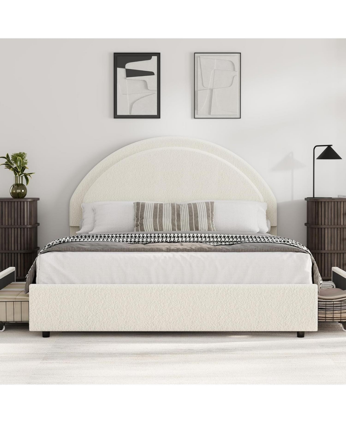 Click here for gaomon Boucle Bed Frame with 2 Storage Drawers  So... prices