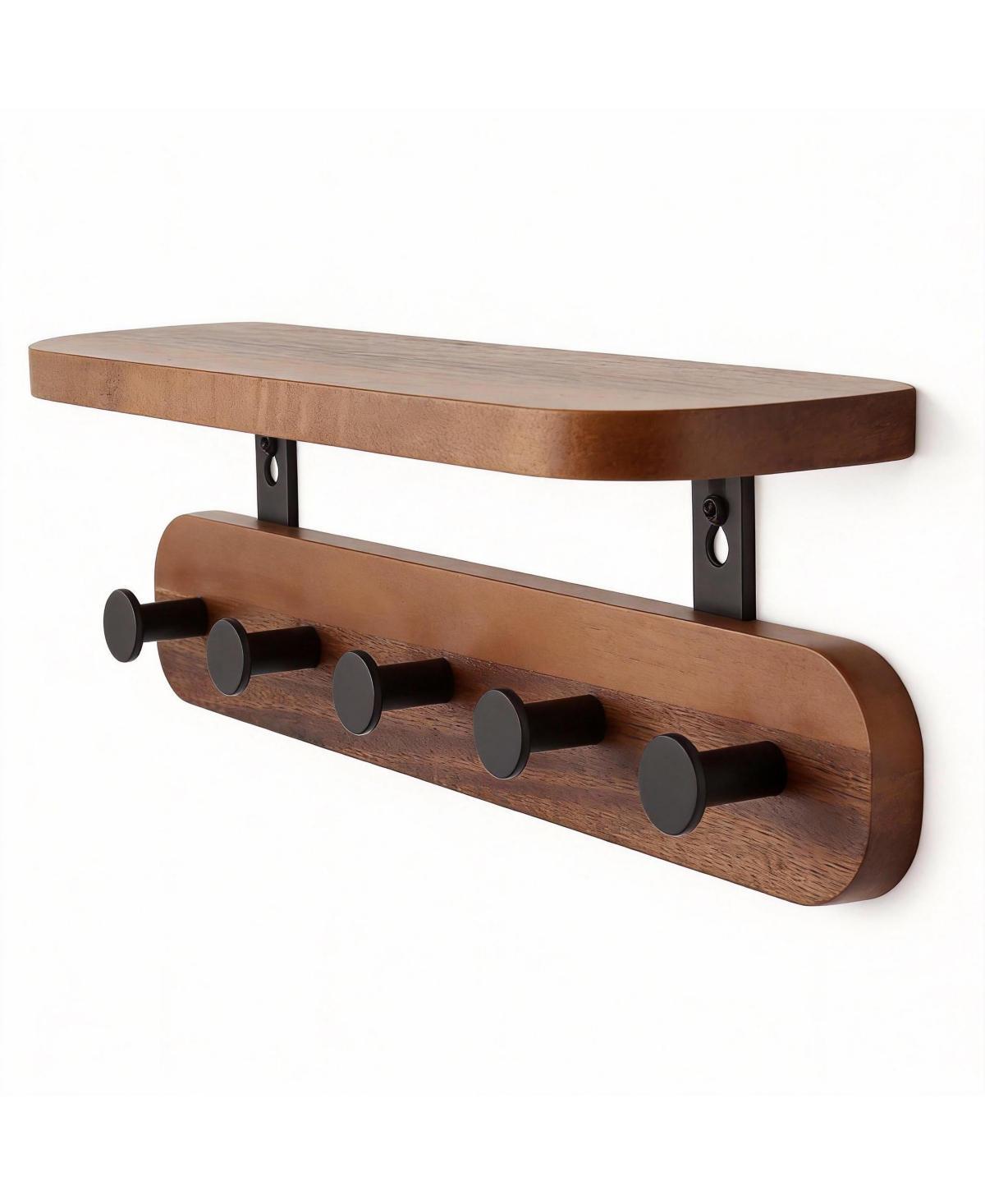 Click here for Yigii Walnut Wood Shelf & 5 Hooks Wall Rack for Co... prices