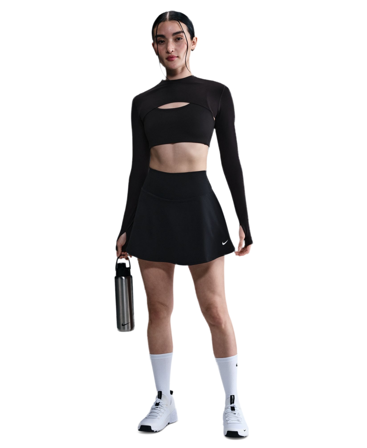 Click here for Nike Womens Dri-Fit Swoosh Logo Skirt - Black/whit... prices