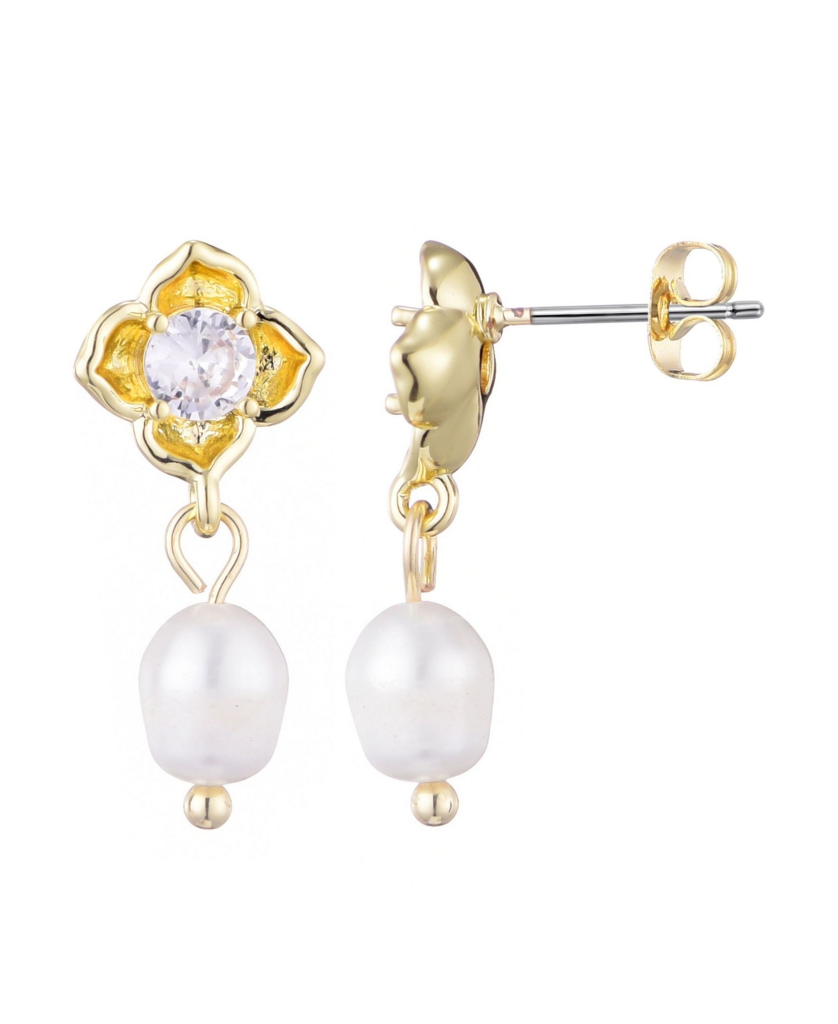 Click here for Adornia Gold Freshwater Pearl Crystal Flower Earri... prices