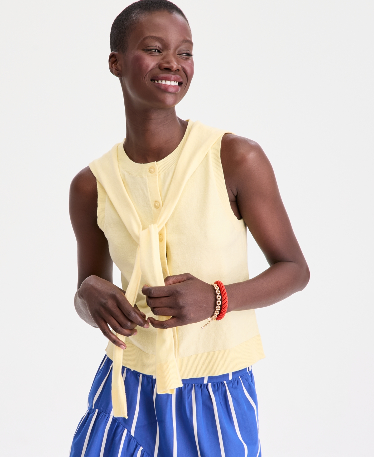 Click here for On 34th Womens Tie-Neck Sleeveless Sweater  Macys... prices