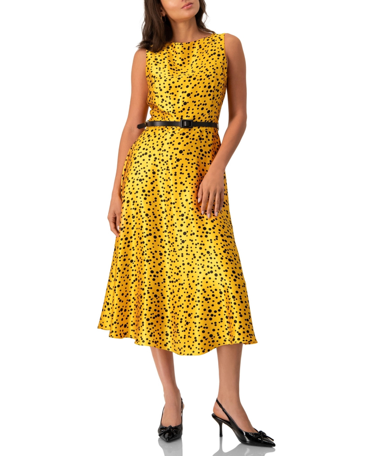 Click here for Ivonne Womens Polka Dot A-Line Midi Dress - Yellow prices
