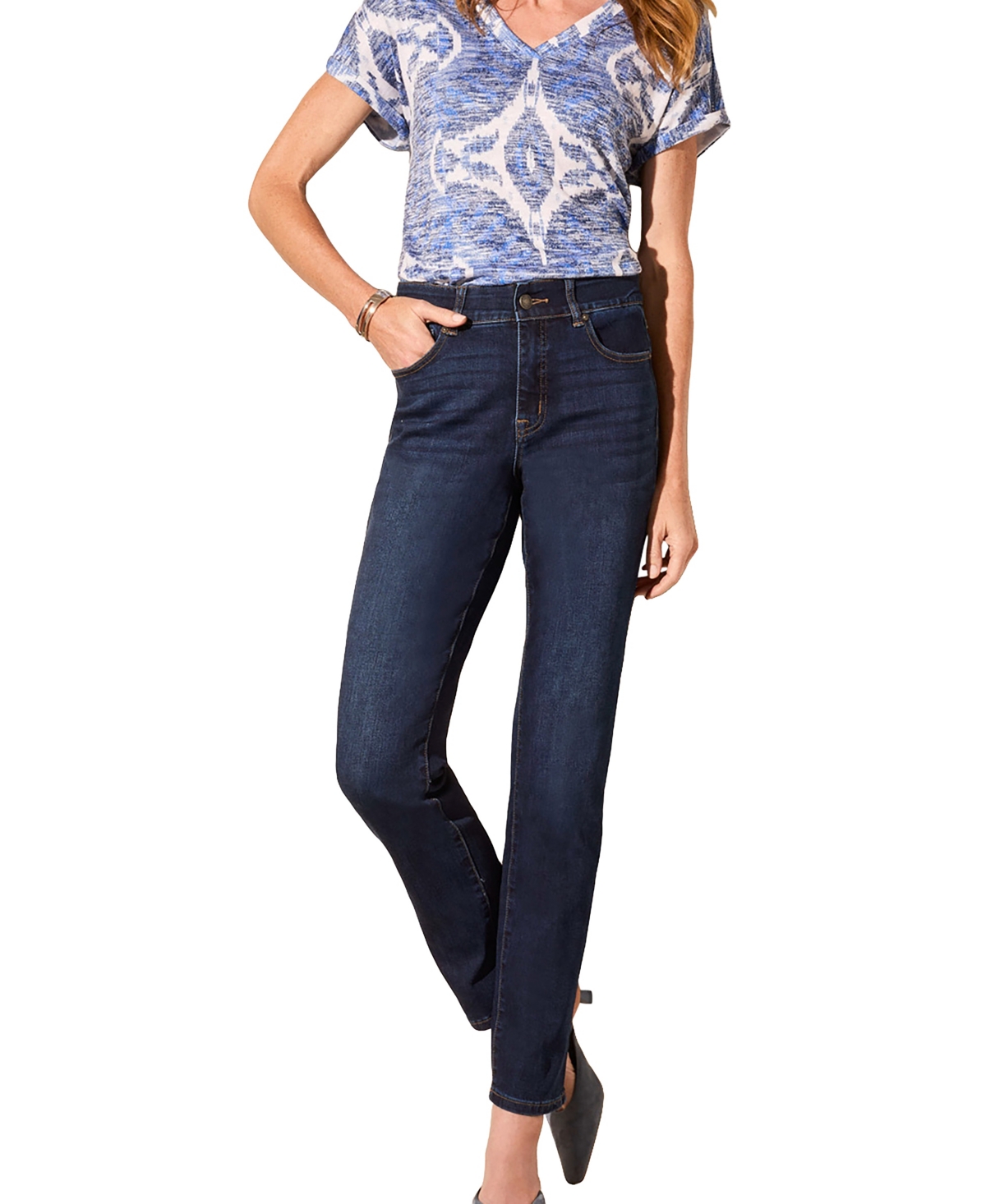 Click here for Tribal Womens Sophia Curvy Straight-Leg Jeans - De... prices