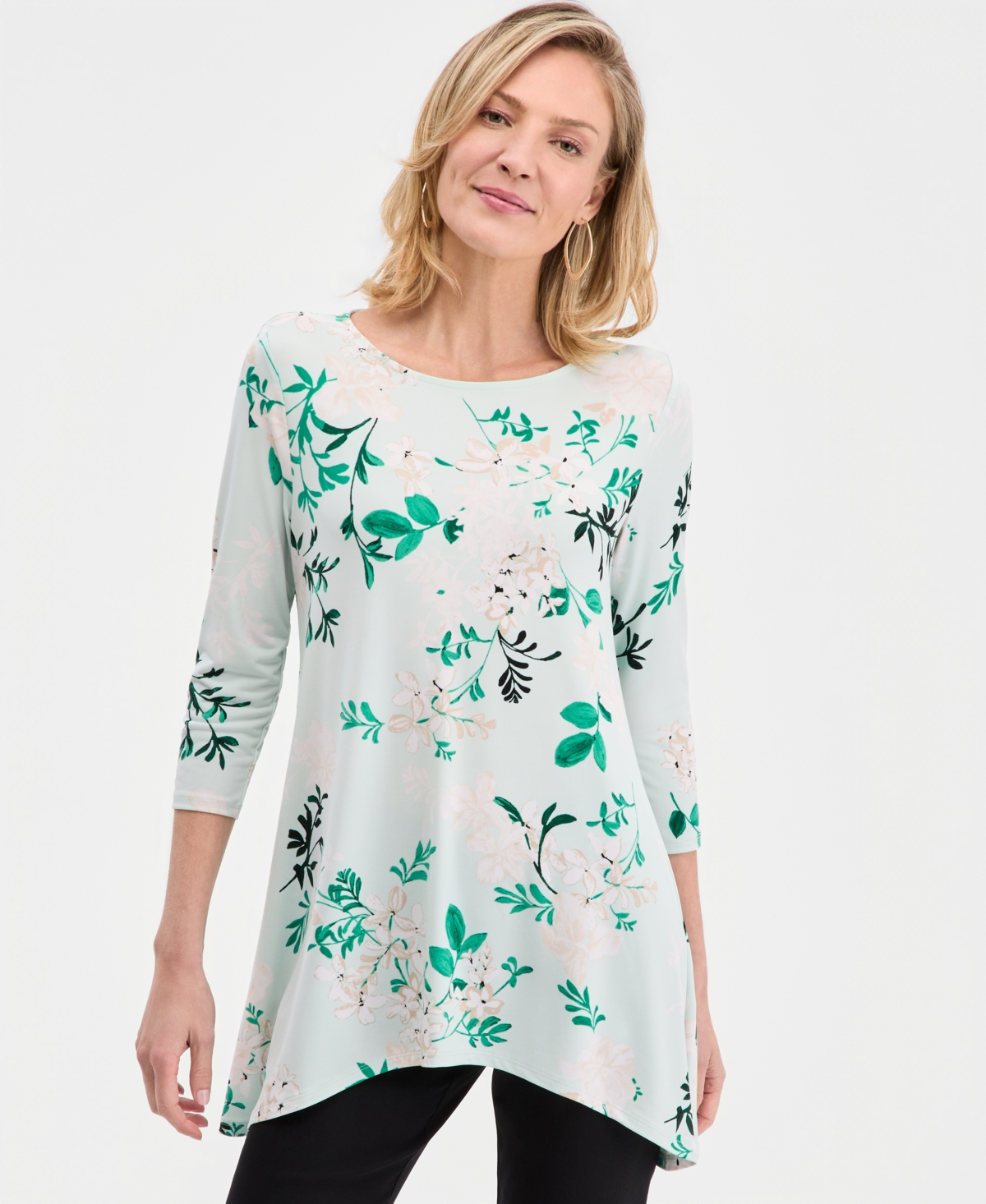 Jm Collection Womens Printed 3/4-Sleeve Knit Top  Macys Exclusive - Glacier Ice