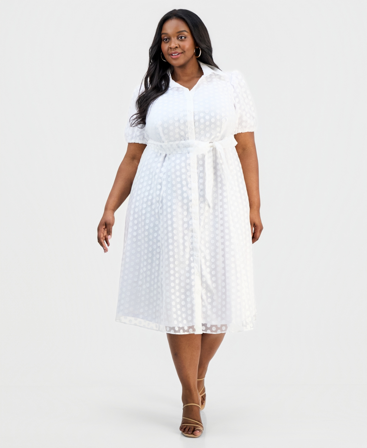 Click here for Sandra Darren Plus Size Clip Dot Puff-Sleeve Midi... prices