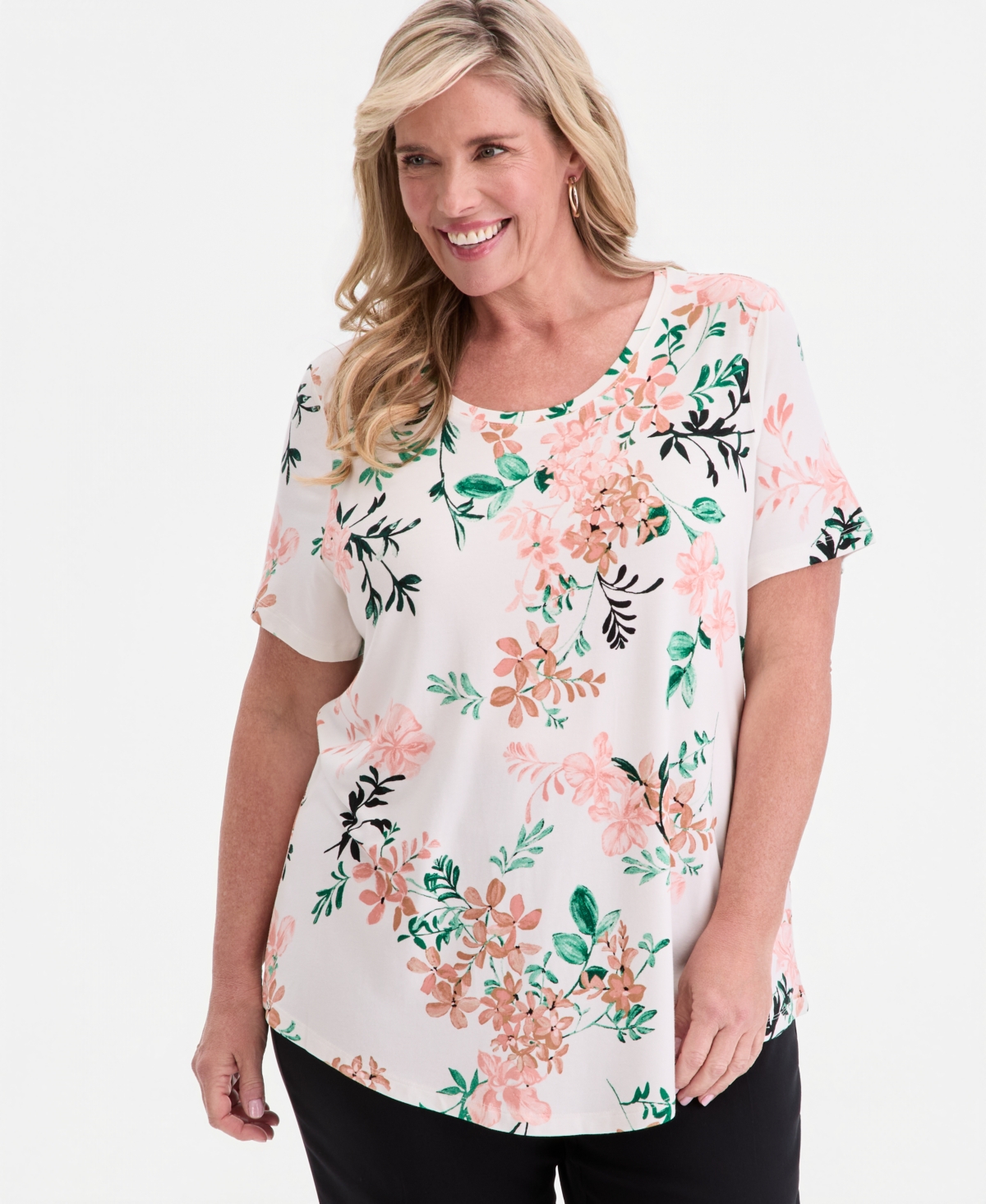 Click here for Jm Collection Plus Size Reve Garden Scoop-Neck T-S... prices