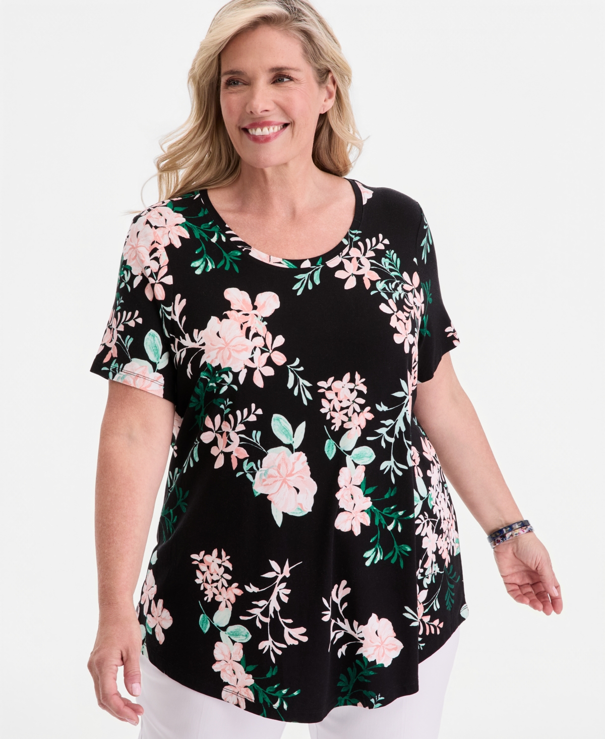 Click here for Jm Collection Plus Size Reve Garden Scoop-Neck T-S... prices